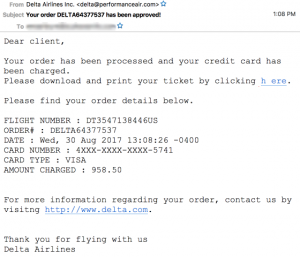 Delta email scam - beware of fake emails from delta@performanceair.com ...
